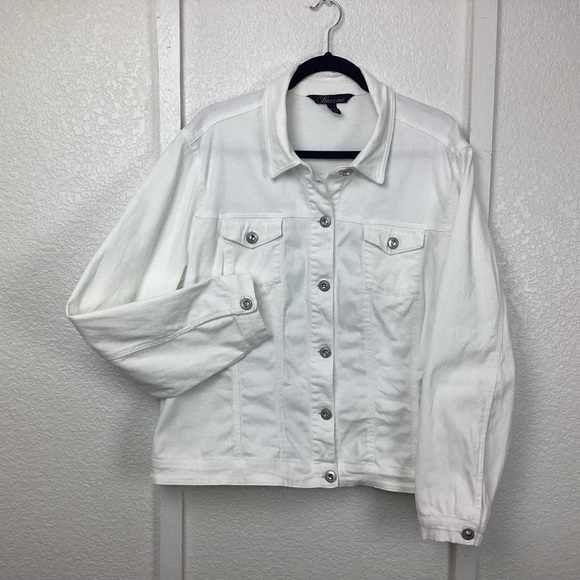 Baccini | Jackets & Coats | White Denim Jacket With Rhinestone Buttons ...